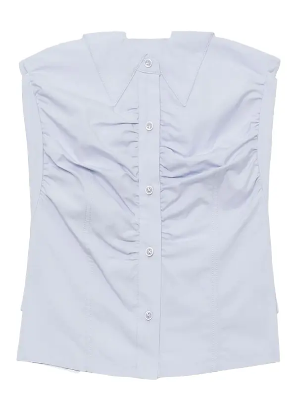 LOW CLASSIC Button-up Strapless Top - Blue