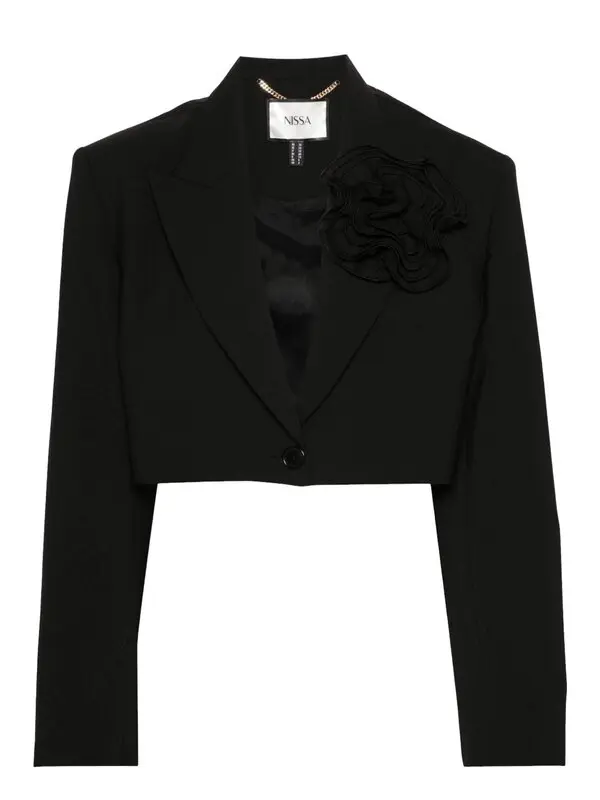 NISSA Floral-appliqué Single-breasted Blazer - Black