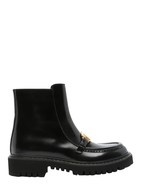 Valentino Garavani Vlogo Leather Flat Ankle Boots - Black