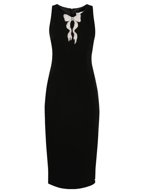 NISSA Bow-detail Crepe Midi Dress - Black