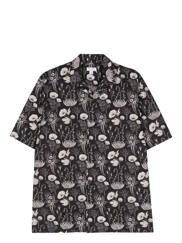 Sunspel Floral-print Cotton Shirt - Black