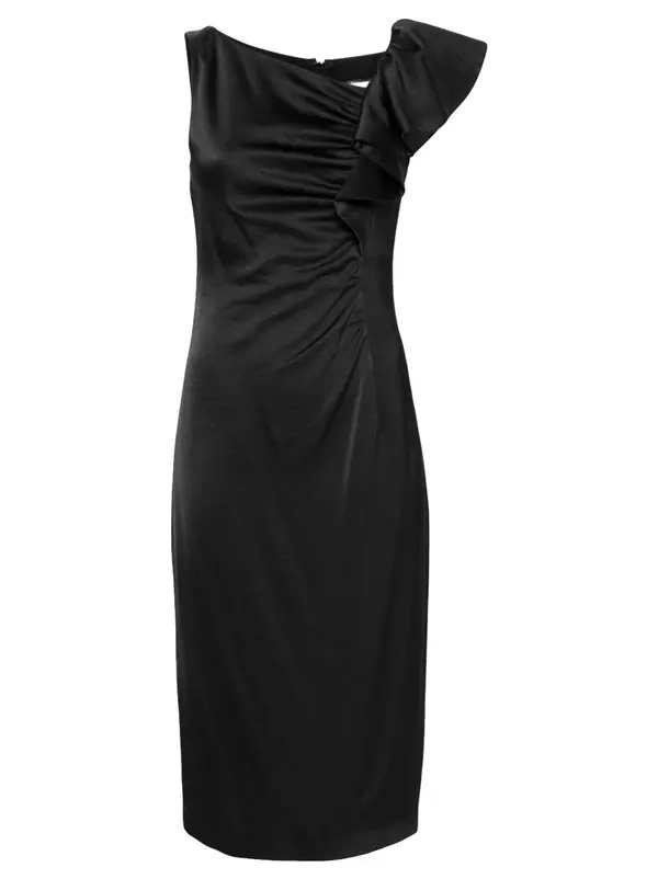 NISSA Ruffled Satin Midi Dress - Black