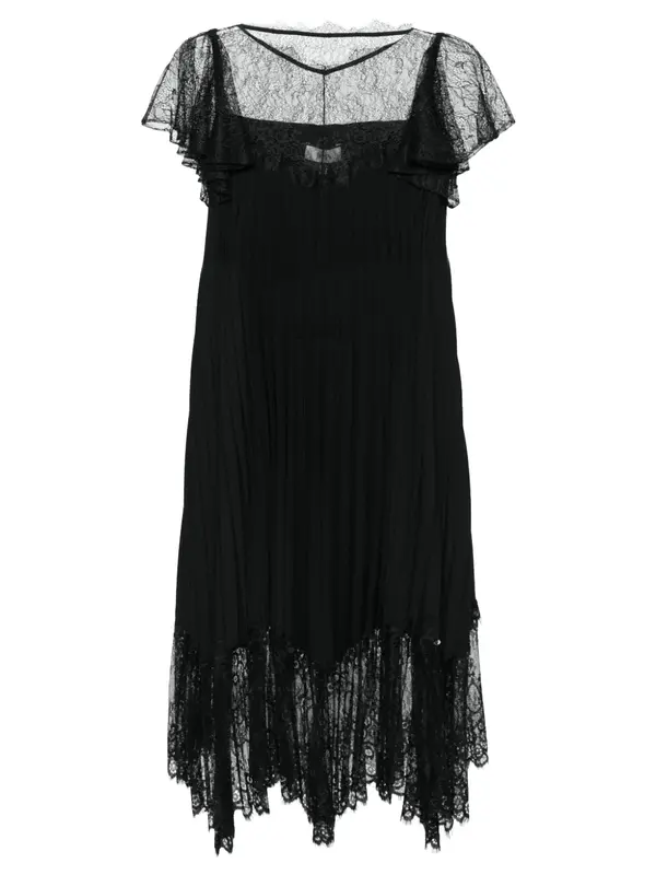 NISSA Lace-detailed Pleated Midi Dress - Black