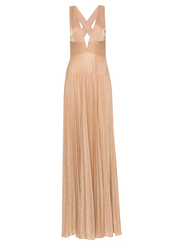 NISSA Glittery Plissé Gown - Gold