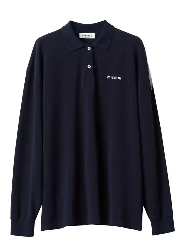 Miu Miu Logo-embroidered Piqué Polo Shirt - Blue