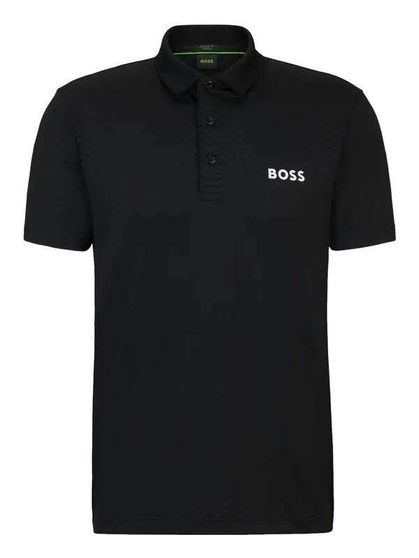 BOSS Logo-print Jacquard Polo Shirt - Black