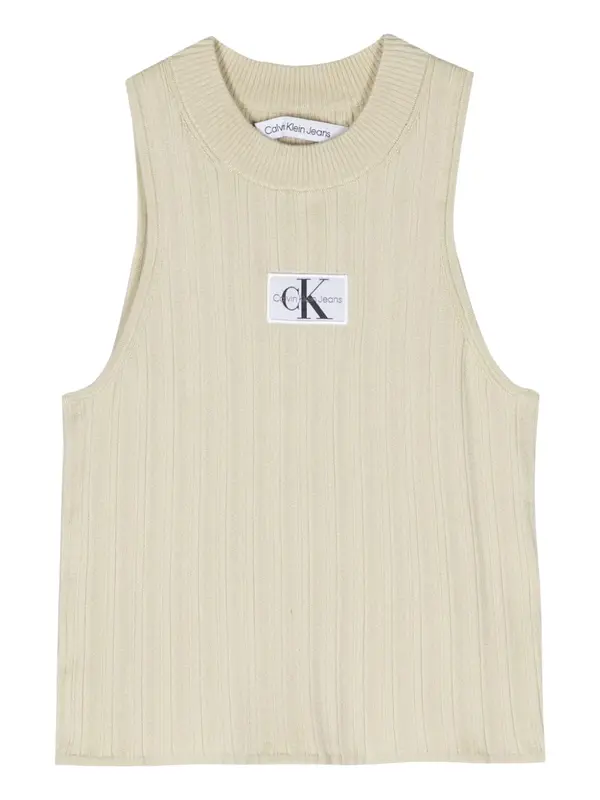 Calvin Klein Logo-patch Ribbed-knit Top - Green