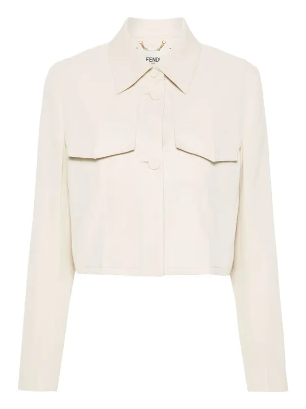 Fendi Twill Cropped Jacket - Neutrals