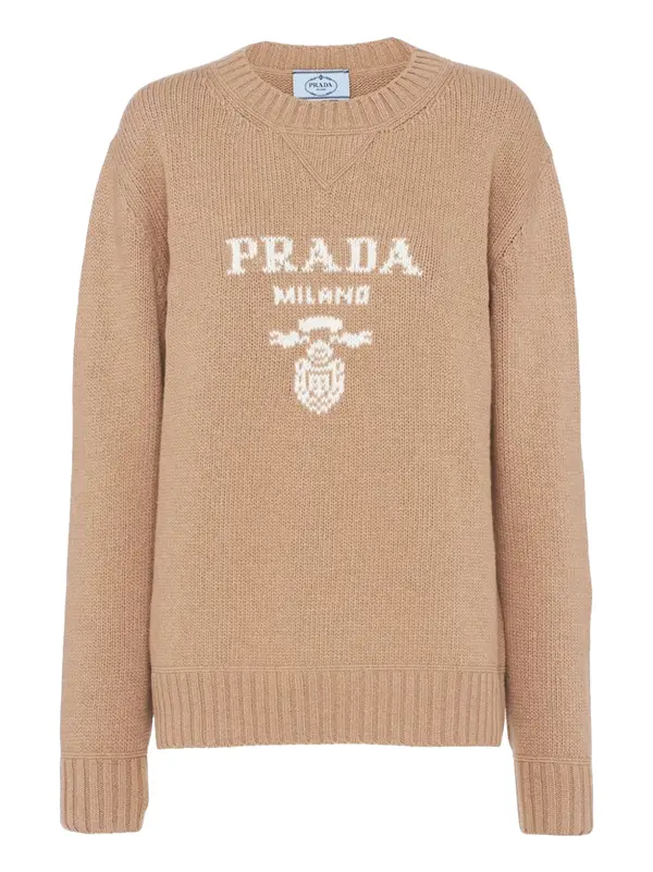 Prada Logo-intarsia Cashmere Jumper - Brown