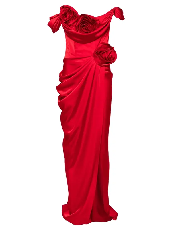ANA RADU Floral-appliqué Draped Gown - Red