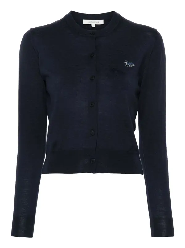 Maison Kitsuné Logo-embroidered Wool Cardigan - Blue