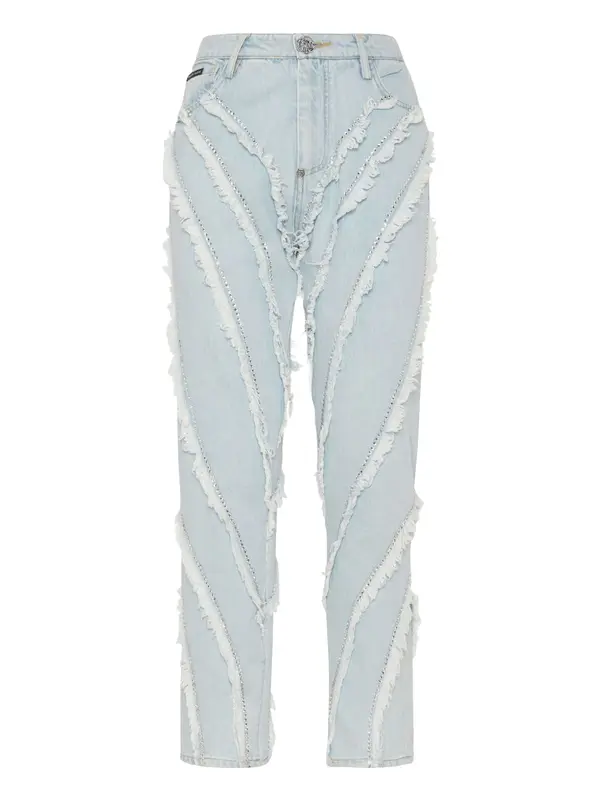Philipp Plein Distressed Rhinestone-embellished Jeans - Blue