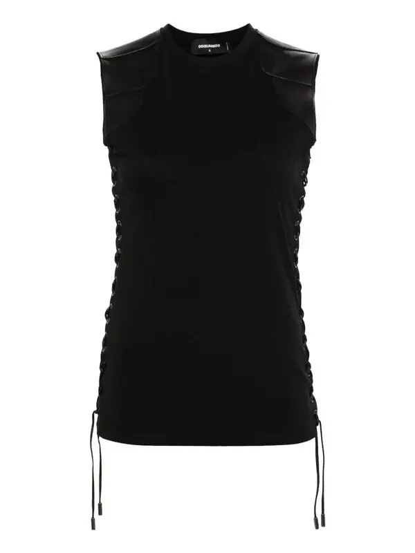 Dsquared2 Leather-trim Cotton Top - Black