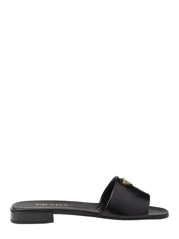 Prada Triangle-logo Leather Slides - Black