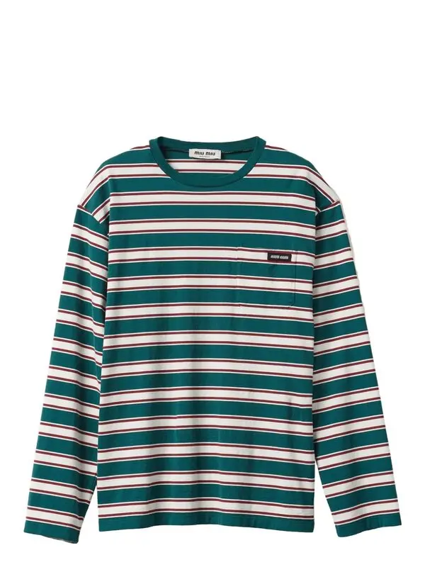 Miu Miu Striped Cotton T-shirt - Green