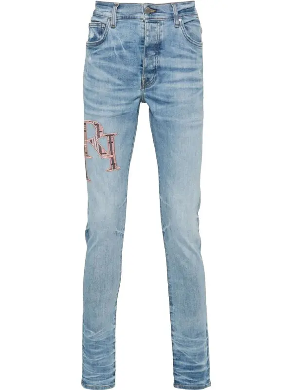 Amiri Logo-embroidered Skinny Jeans - Blue