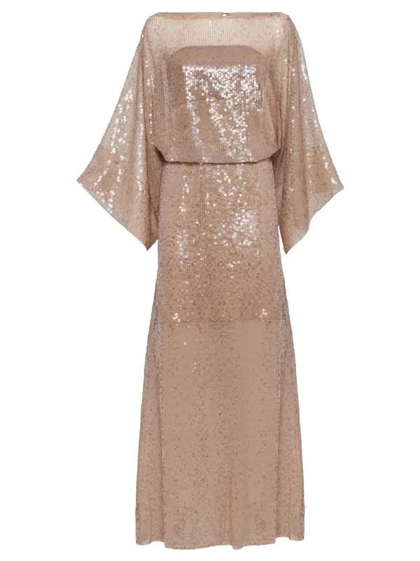 Brunello Cucinelli Sequined Silk Maxi Dress - Neutrals