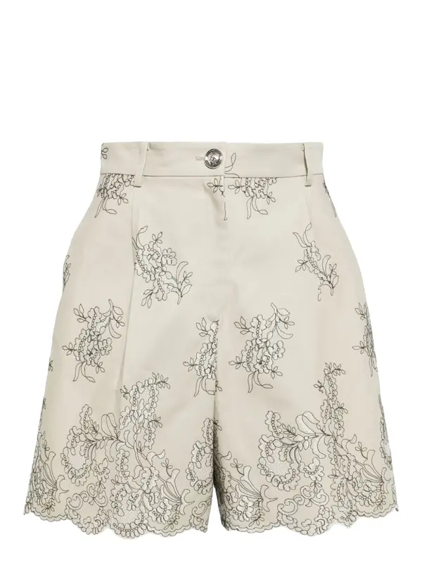 Giambattista Valli Floral-embroidered High-waist Shorts - Neutrals