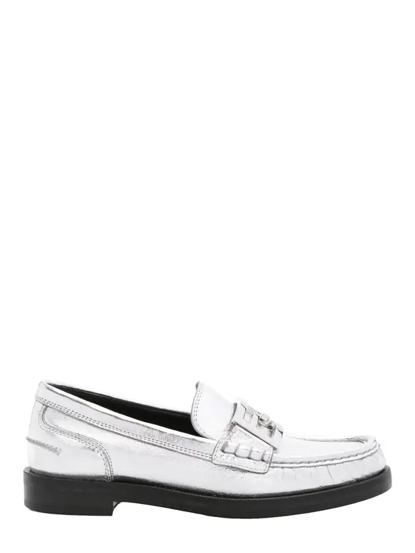 Fendi Baguette Metallic Leather Loafers - Silver