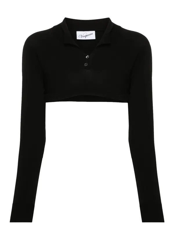 Vaquera Logo-print Cropped Polo Shirt - Black
