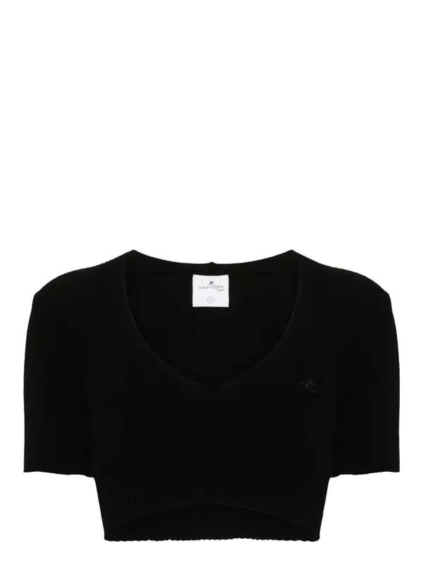 COURREGES Ribbed-knit Cropped T-shirt - Black