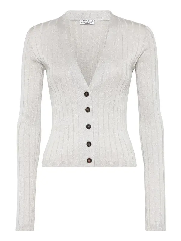 Brunello Cucinelli Ribbed V-neck Cardigan - Grey