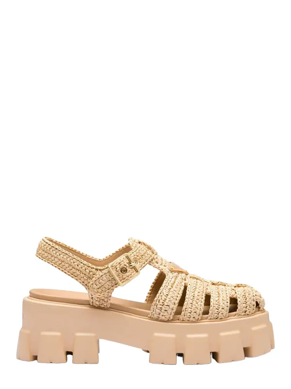 Prada Monolith Raffia Sandals - Neutrals