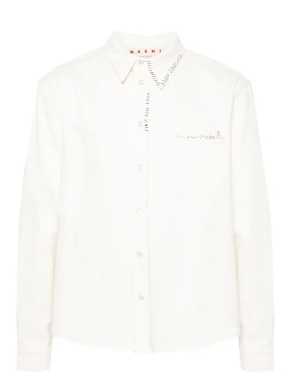 Marni Logo-embroidered Cotton Shirt - Neutrals