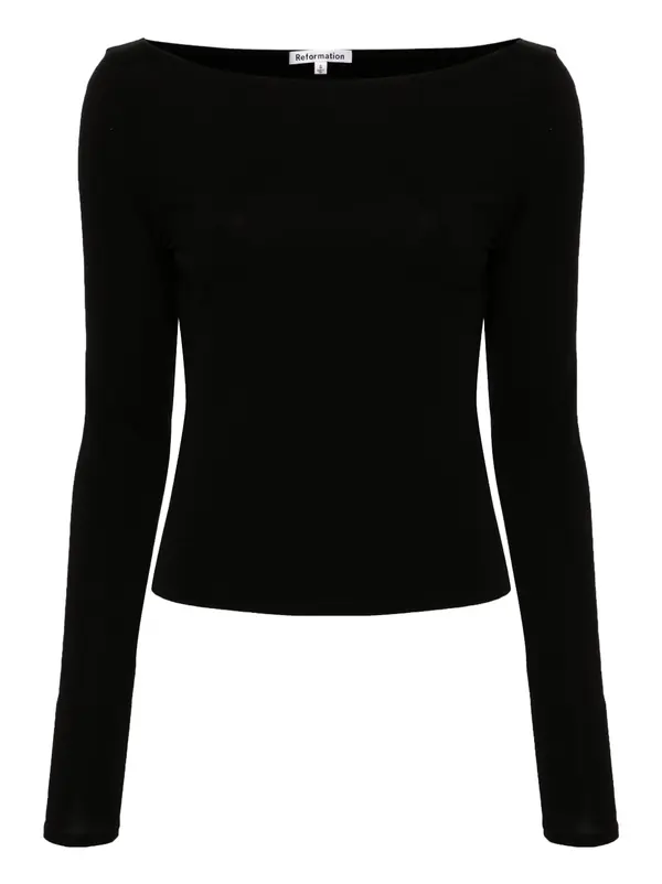 REFORMATION Wiley Boat-neck Top - Black