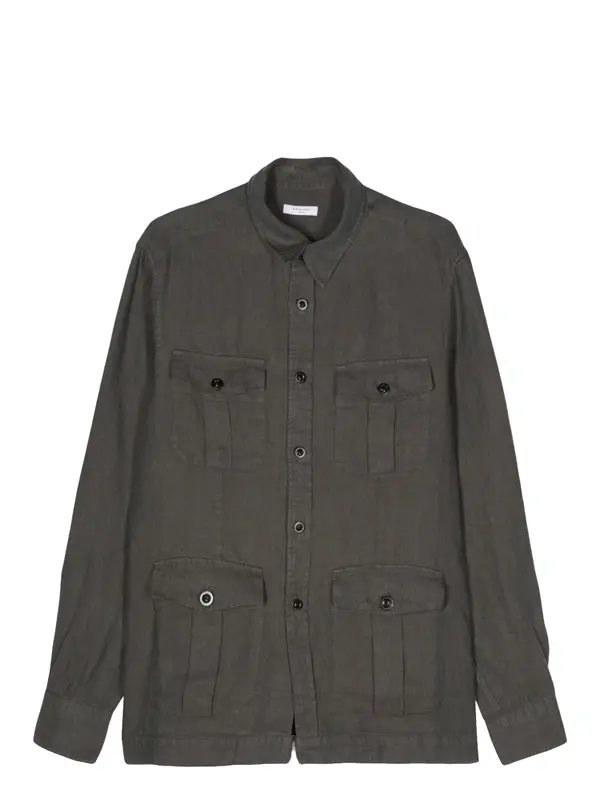 Boglioli Tonal Stitching Linen Shirt Jacket - Grey