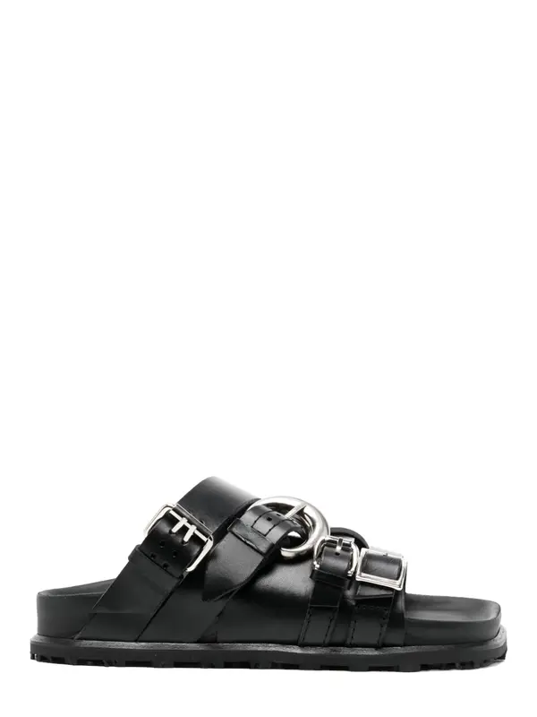 MARINE SERRE Buckled Leather Sandals - Black