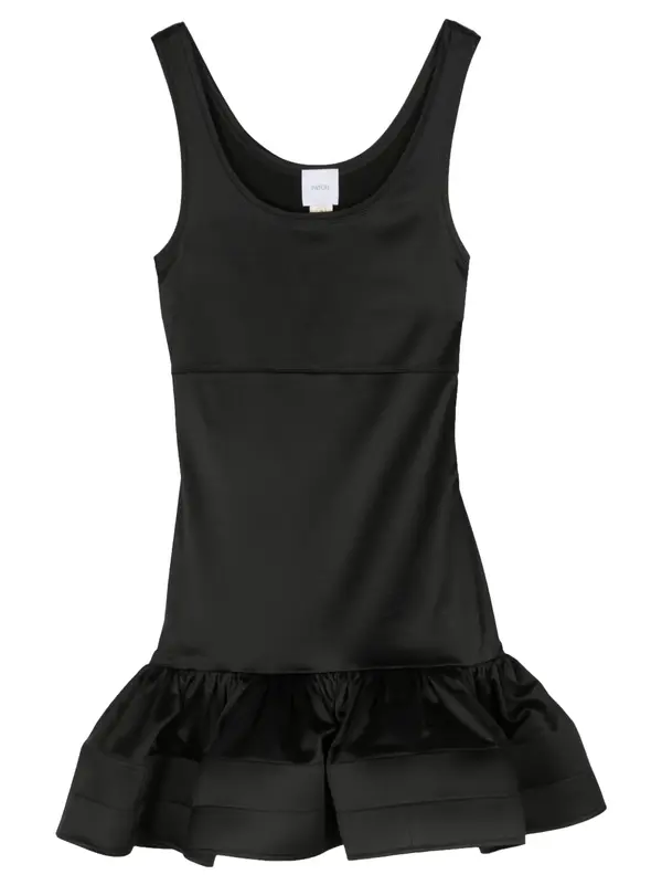 Patou Ruffled Satin Tank Dress - Black