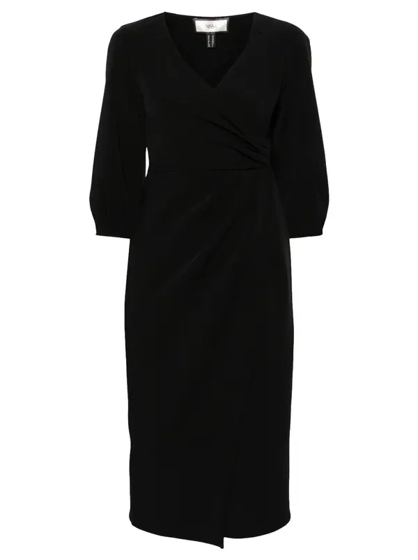 NISSA Wrap-design Crepe Midi Dress - Black