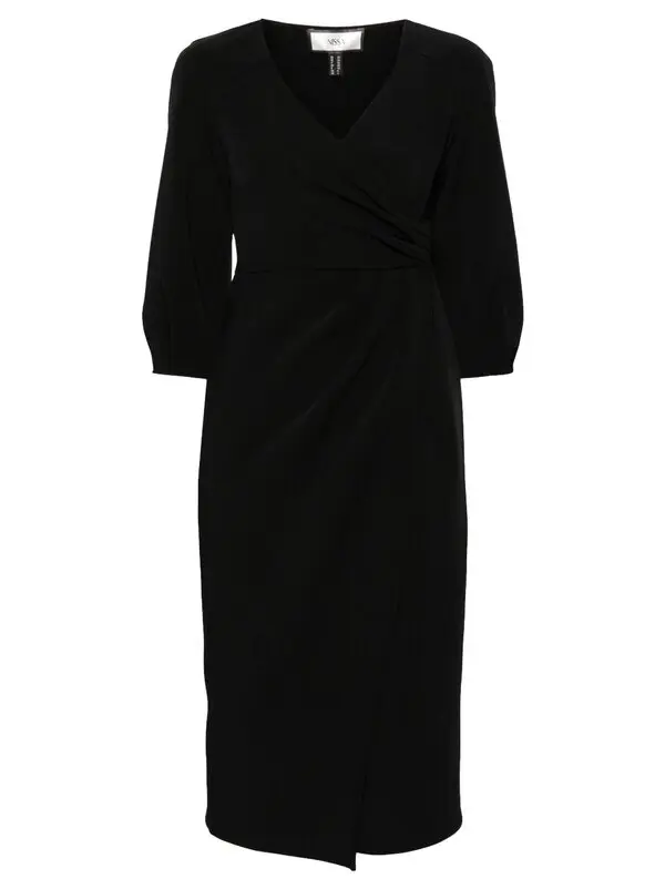 NISSA Wrap-design Crepe Midi Dress - Black