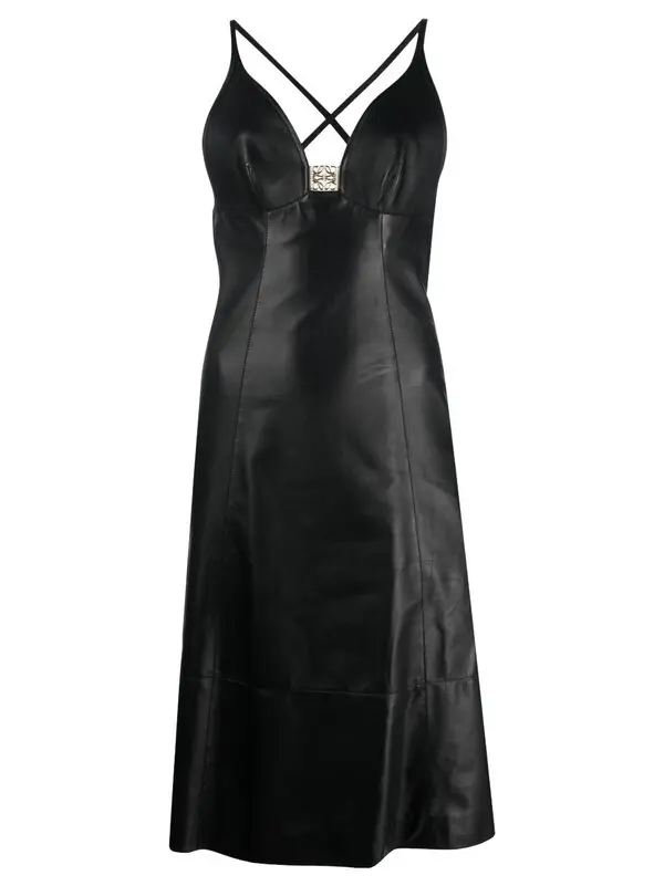 Loewe Logo-plaque Leather Midi Dress - Black