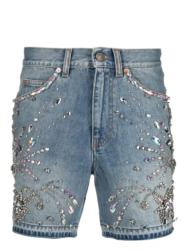 Gucci Crystal-embellished Denim Shorts - Blue