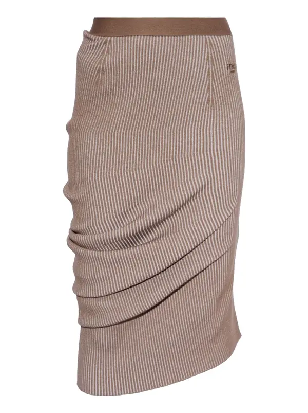 Fendi Rib-knit Wool Pencil Skirt - Brown