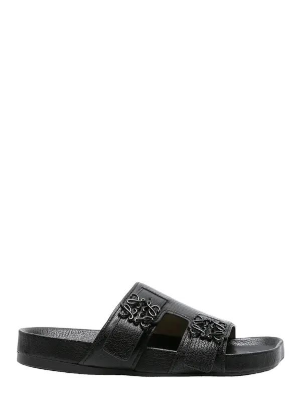 Loewe Anagram-buckle Leather Slides - Black