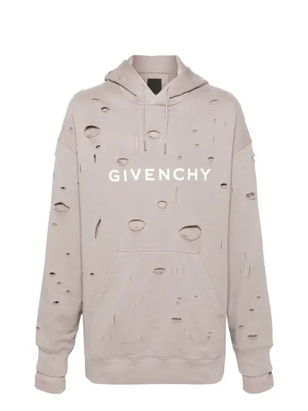 Givenchy Logo-print Ripped Hoodie - Grey