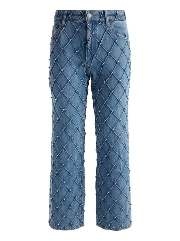 Alice + Olivia Weezy Quilted Cropped Jeans - Blue