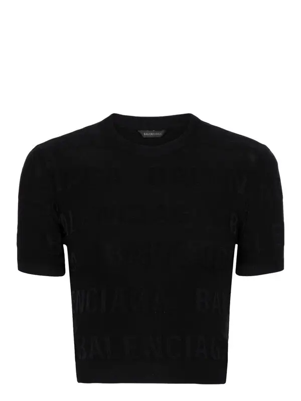 Balenciaga Allover Logo Crop Top - Black
