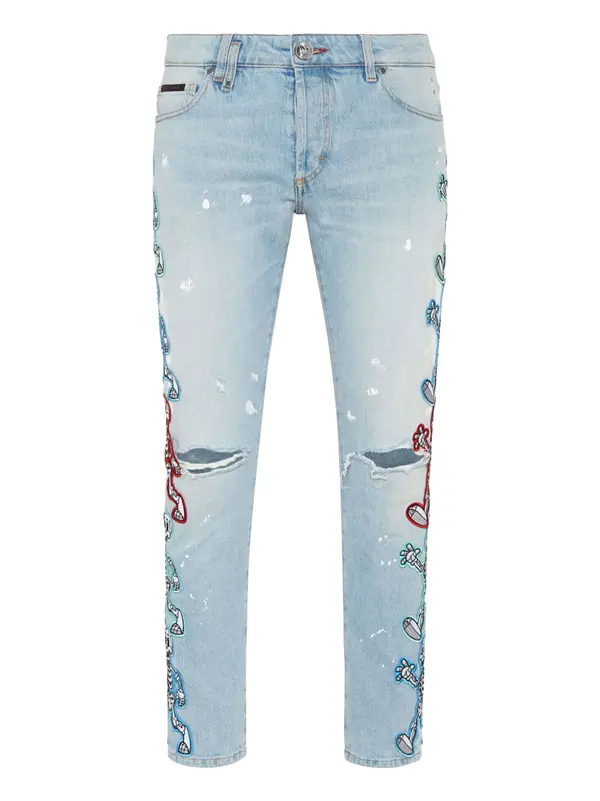 Philipp Plein Skully Gang Low-rise Jeans - Blue