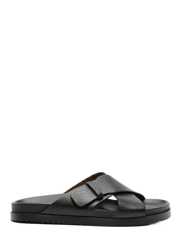 DOUCAL'S Leather Crossover-straps Slides - Black