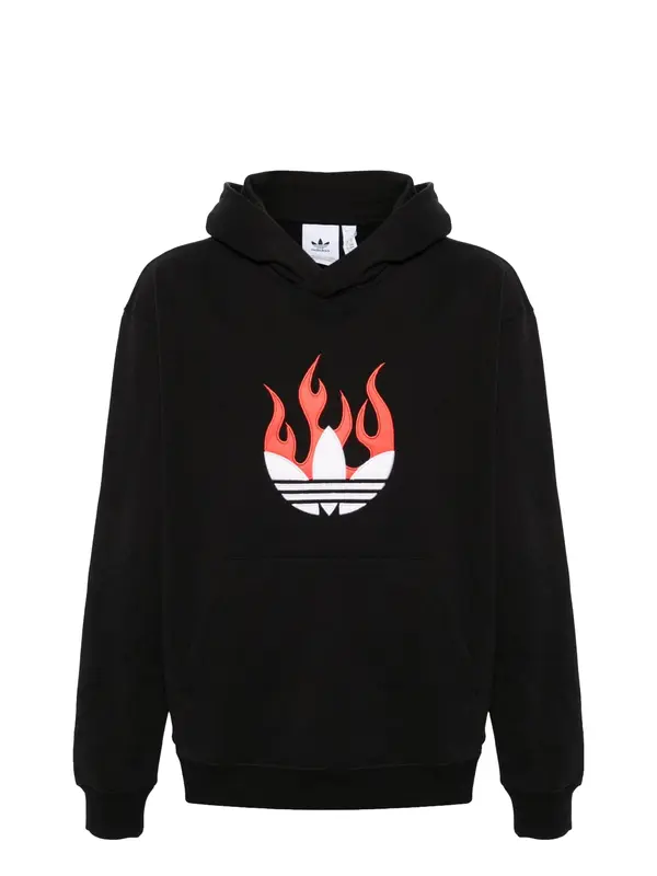 Adidas Flames Logo-patch Cotton Hoodie - Black