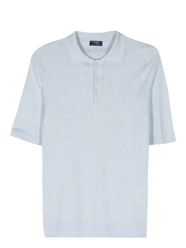 BARBA NAPOLI Short-sleeve Ribbed Polo Shirt - Blue