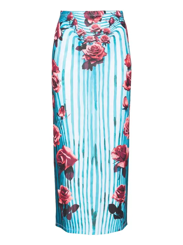 Jean Paul Gaultier Floral-print Pencil Skirt - Blue