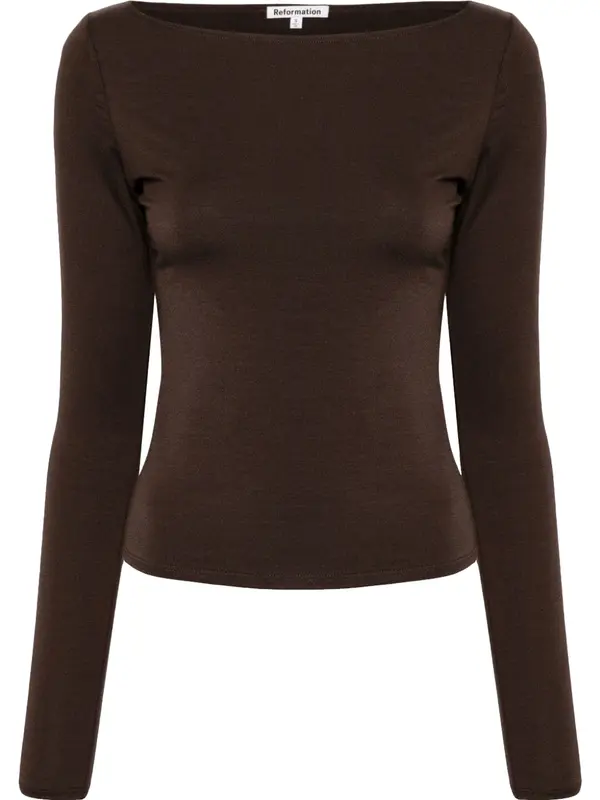 REFORMATION Wiley Boat-neck Top - Brown