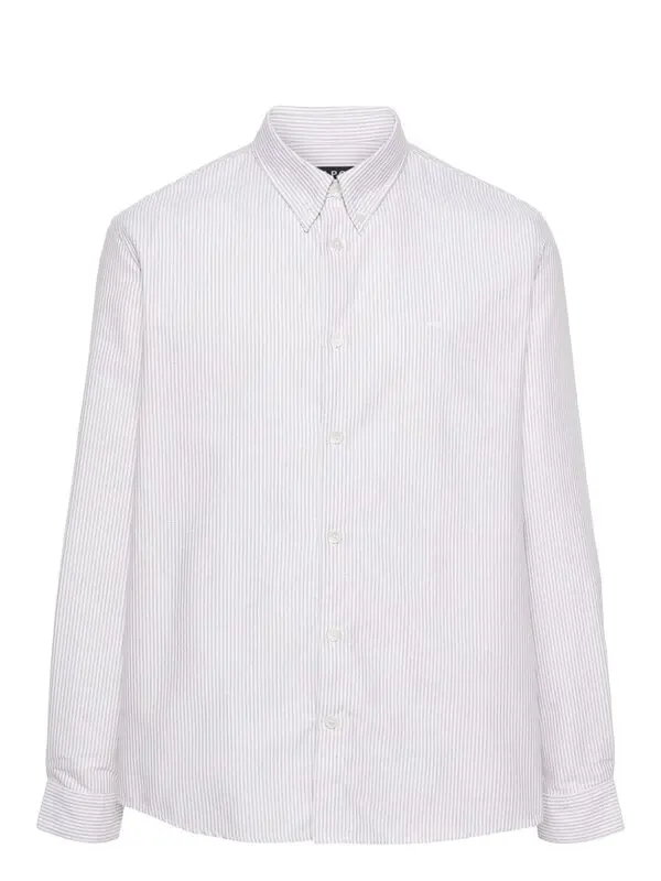 A.p.c. Embroidered-logo Striped Shirt - Neutrals