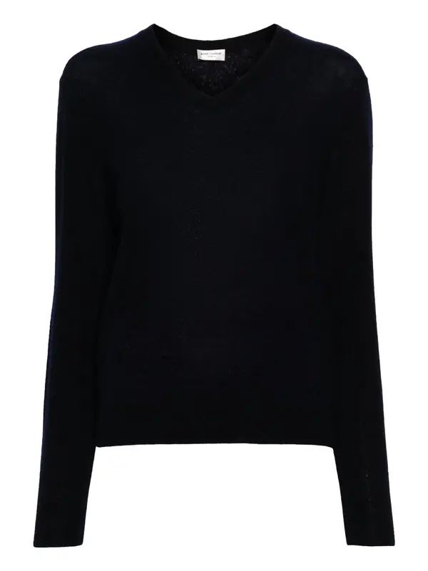 Saint Laurent V-neck Knitted Jumper - Blue