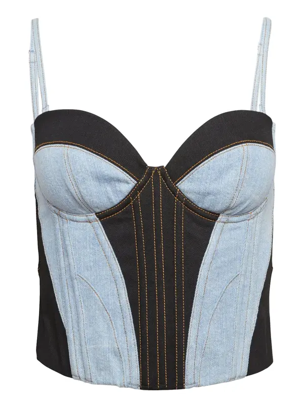 Fleur Du Mal Two-tone Denim Bustier - Blue